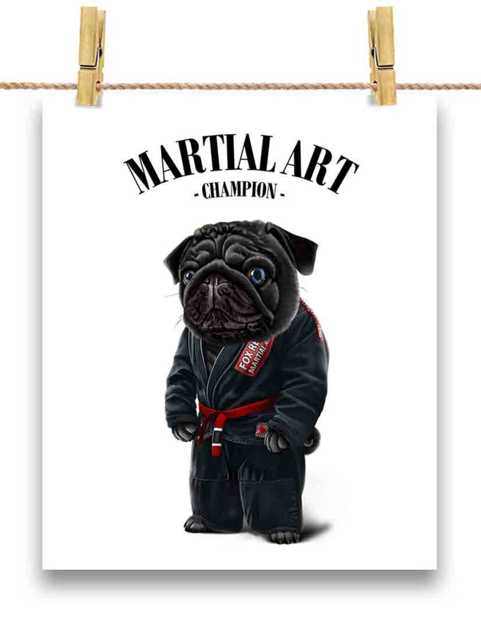 Black Pug Dog Martial Artist in Black Judogi: Judo & Karate Poster ...