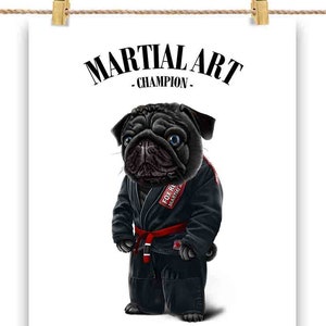 Black Pug Dog Martial Artist in Black Judogi: Judo & Karate - Poster ...