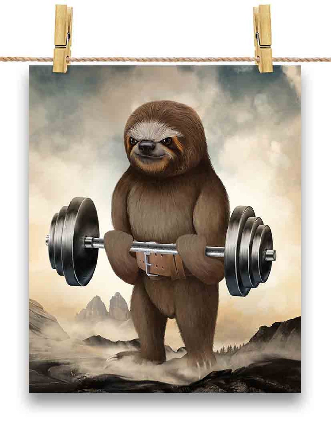 Giant Sloth Muscle Training Weightlifting - Poster Print, Wall Art ...