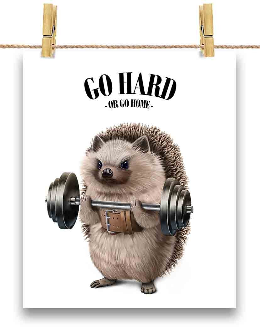 Hedgehog Muscle Training Weightlifting - Poster Print, Wall Art, Home ...