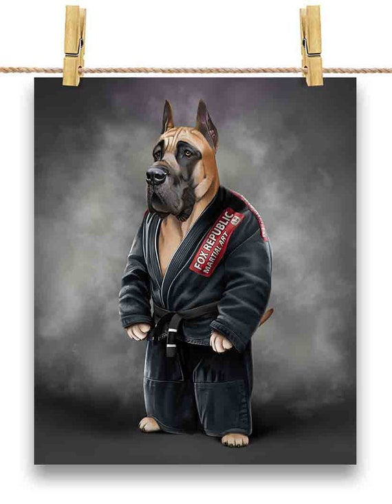 Fawn Great Dane Dog Judo Karate Master in Black Judogi - Etsy