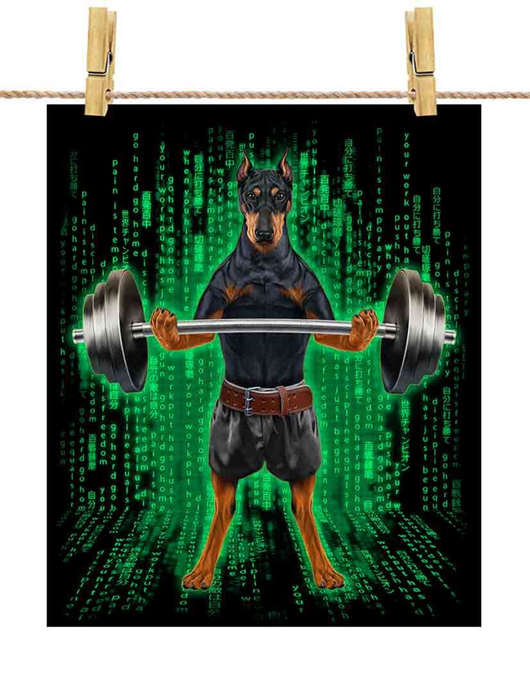 Doberman Dog Weightlifting in Cyber Fitness Gym - Poster Print, Wall ...