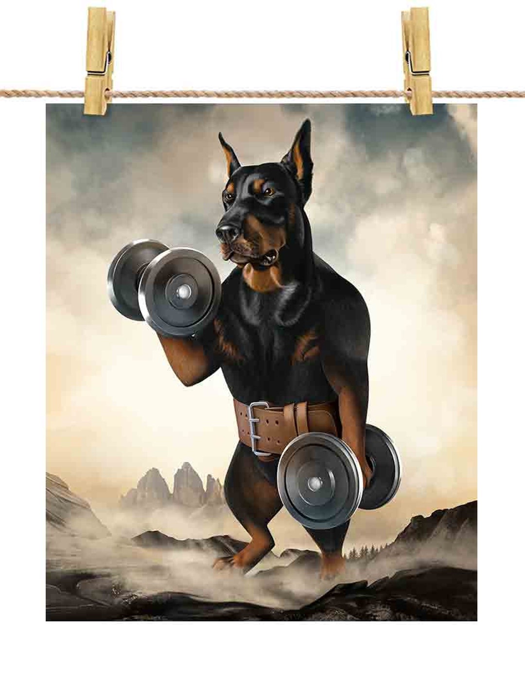 Monster Doberman Dog Carrying Dumbbell Exercise Fitness Gym Workout ...