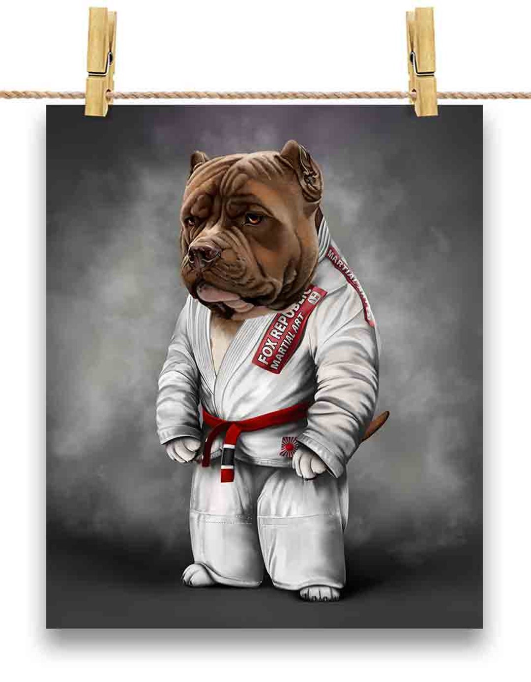 Tan Pit Bull Dog Martial Artist in White Judogi: Judo & Karate - Poster ...