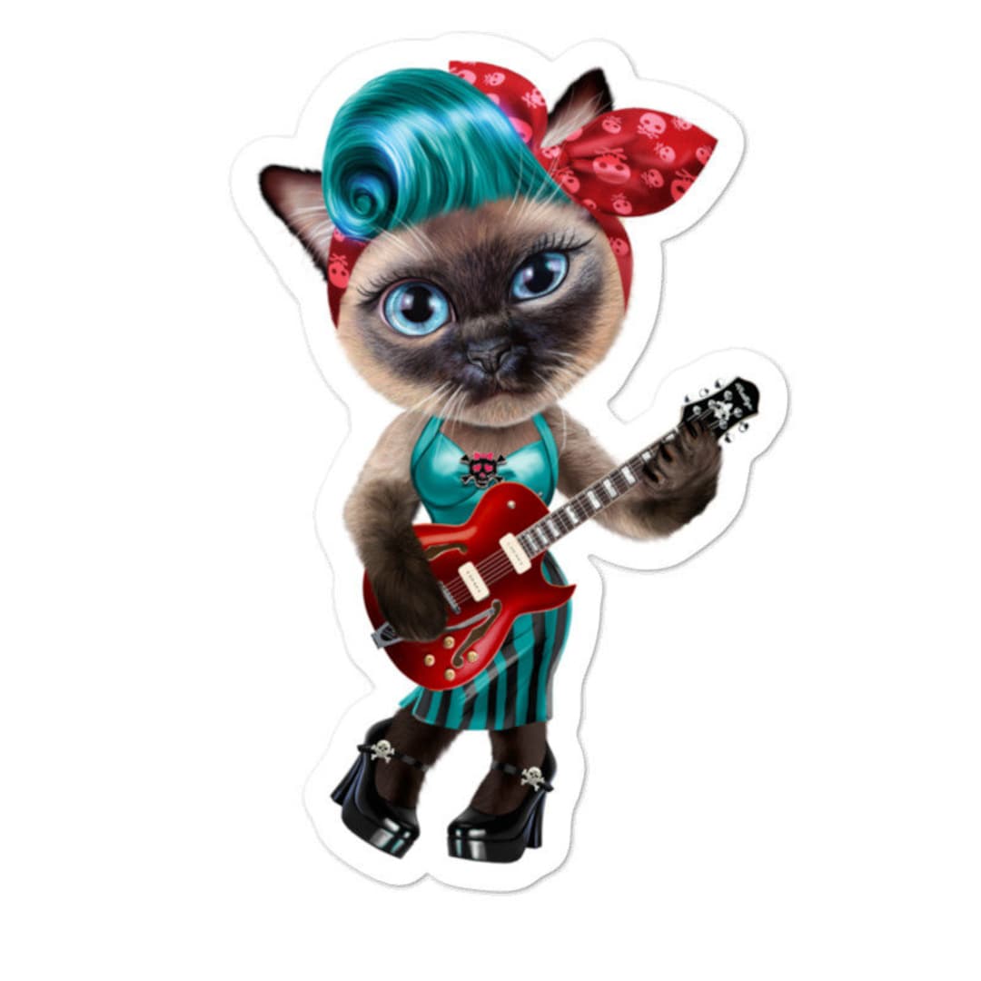 Female Cat as Guitarist in Heavy Metal Band - Bubble-free Stickers ...