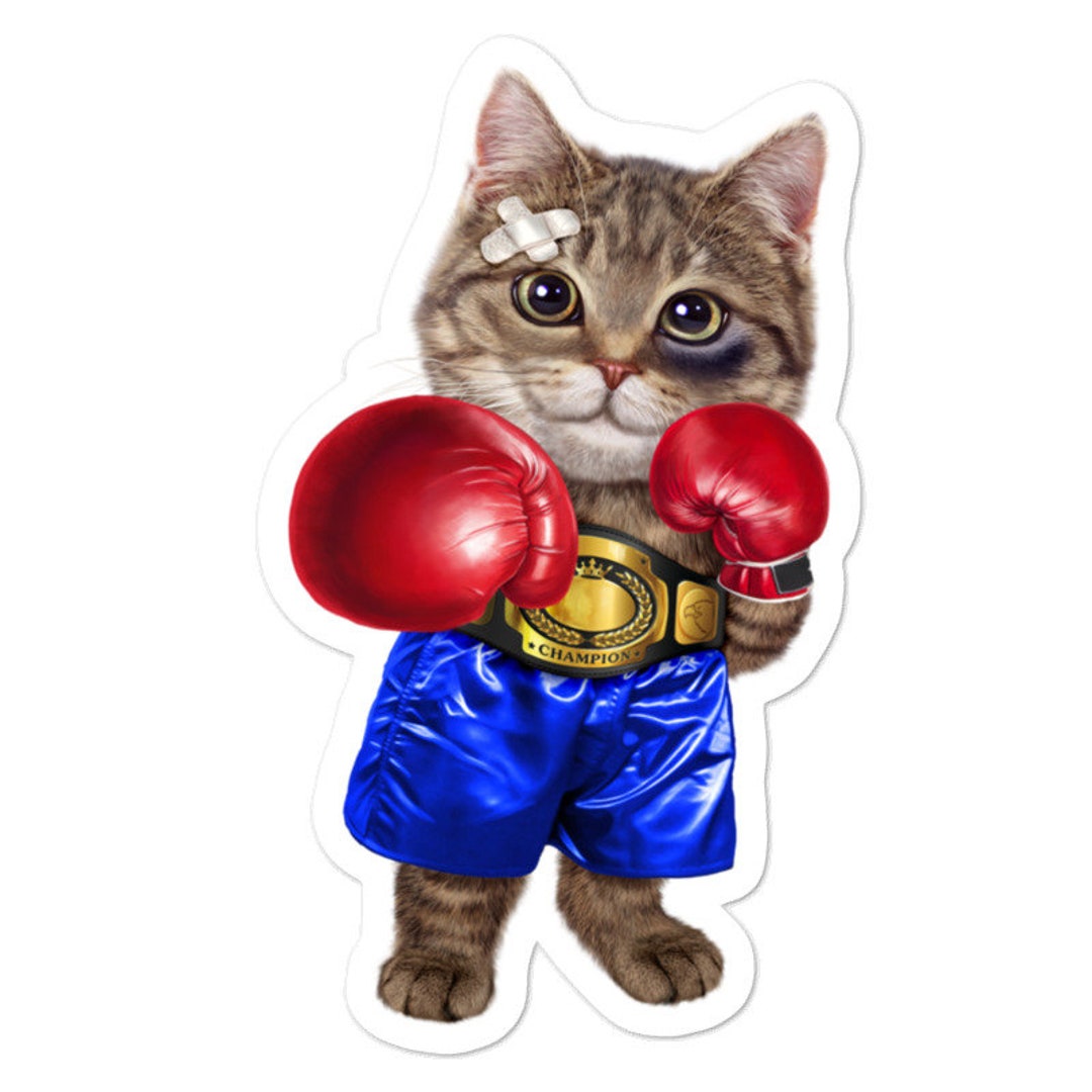 Tabby Cat as Boxer, Boxing Champion - Bubble-free Stickers, Laptop ...