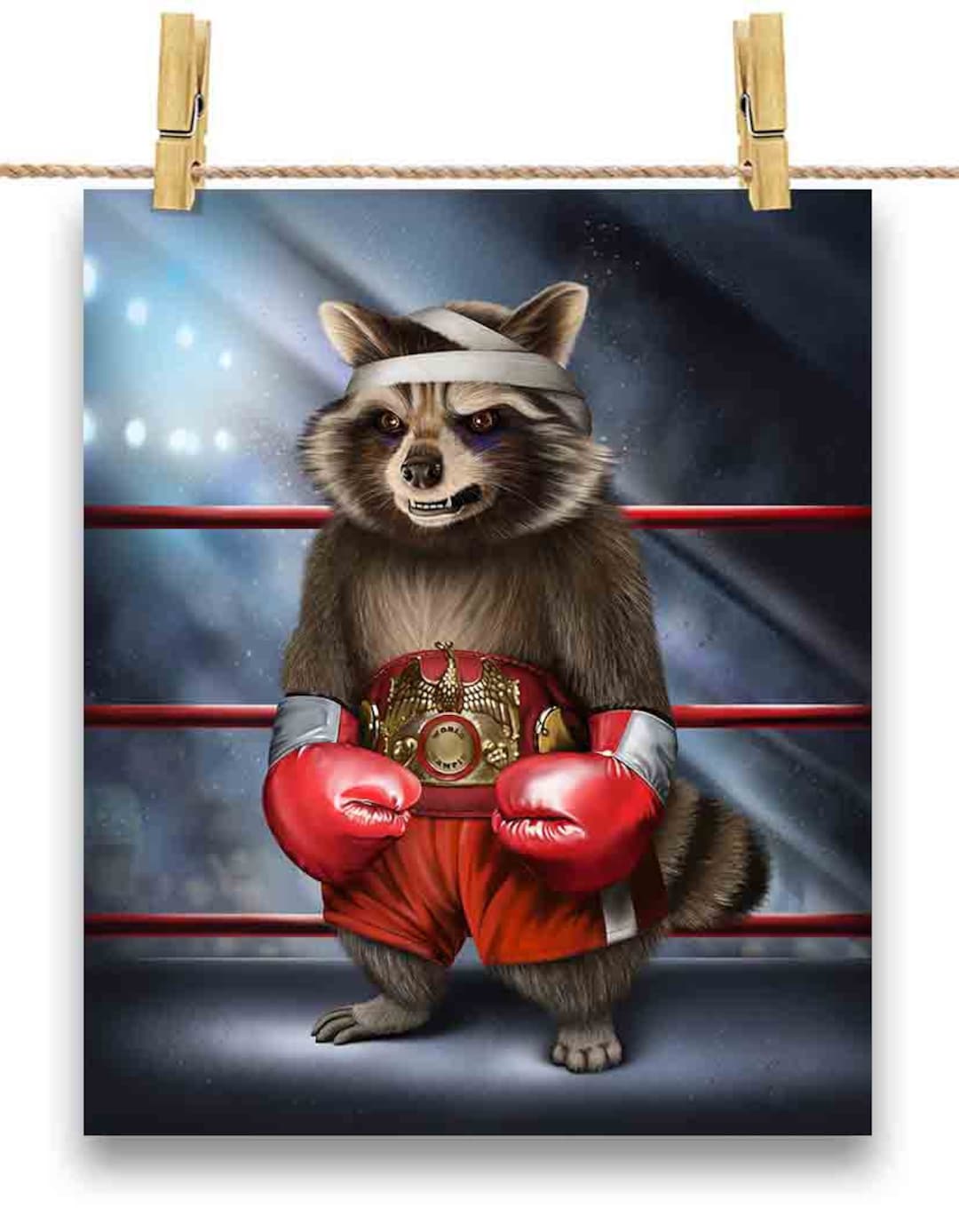 Raccoon as Boxing Champion Boxer Fighter MMA - Poster Print, Wall Art ...