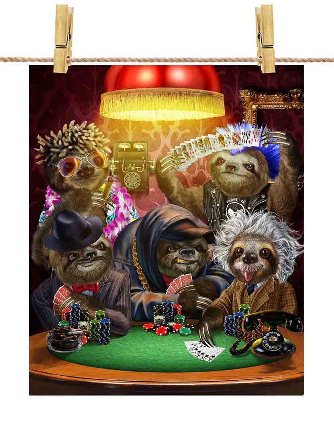 Giant Sloth Playing Poker Cards Poster Print, Wall Art, Home Decor, and ...