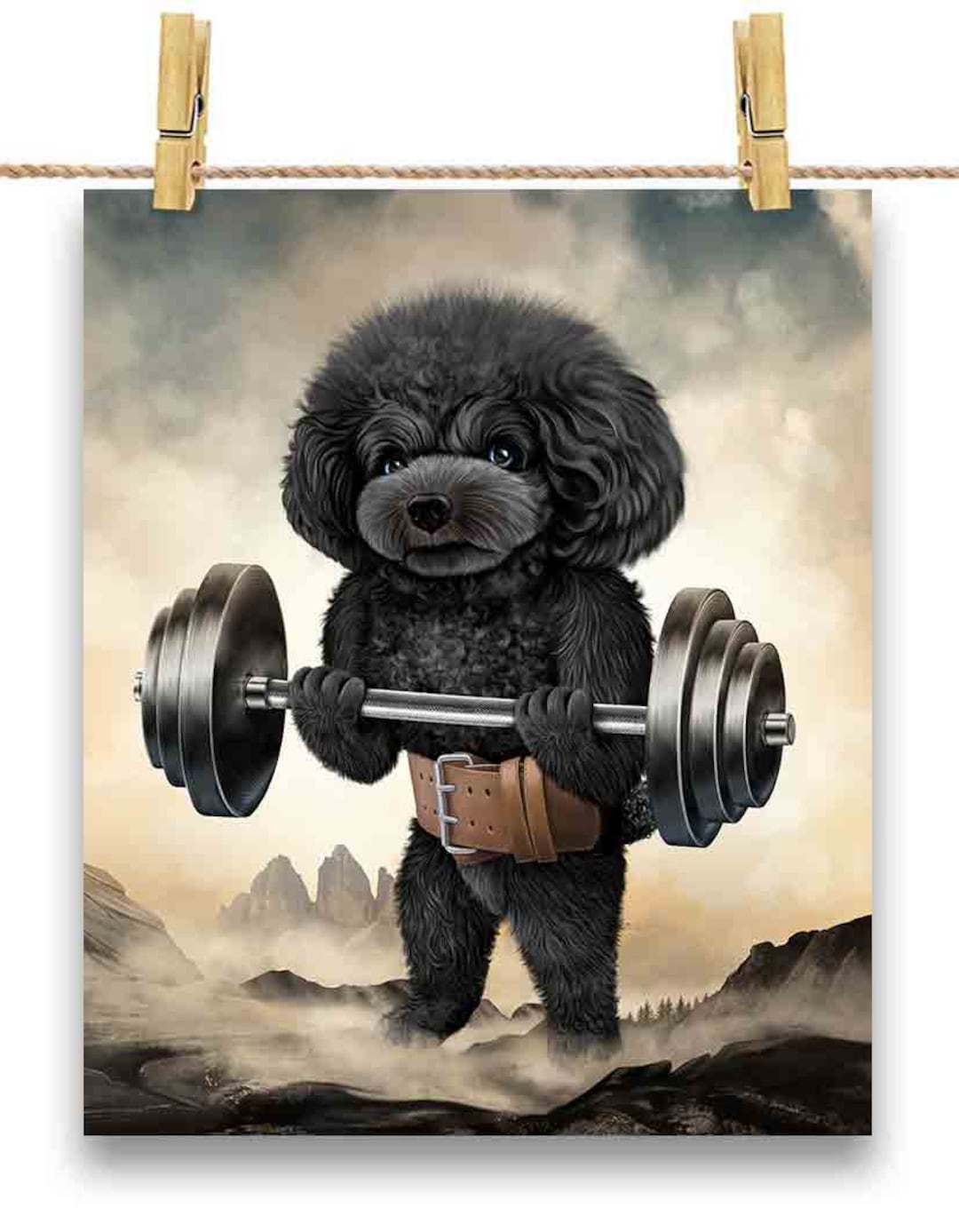 Black Poodle Dog Muscle Training Weightlifting - Poster Print, Wall Art ...