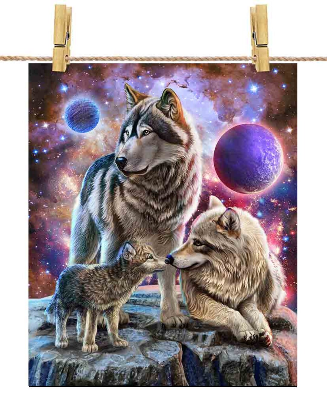 Timber Wolf Family Amidst a Celestial Galaxy, Planets, Space and ...