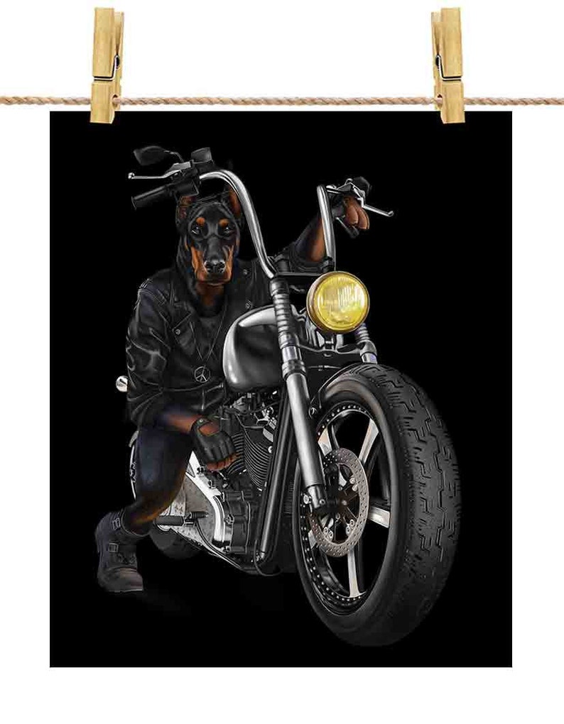 Doberman Dog Riding Chopper Motorcycle Custom Poster Print - Etsy