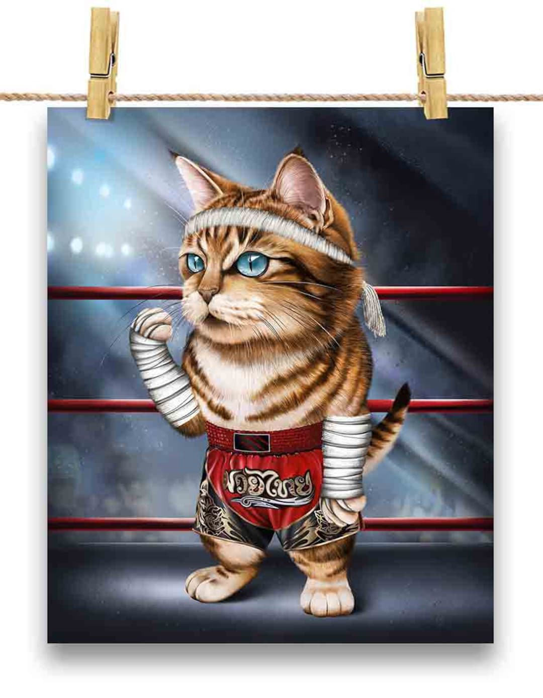 Orange Tabby Cat as a Muay Thai Kickboxing Fighter - Poster Print, Wall ...