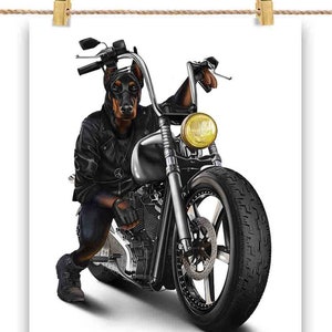 Doberman Dog Riding Chopper Motorcycle - Poster Print, Wall Art, Home ...