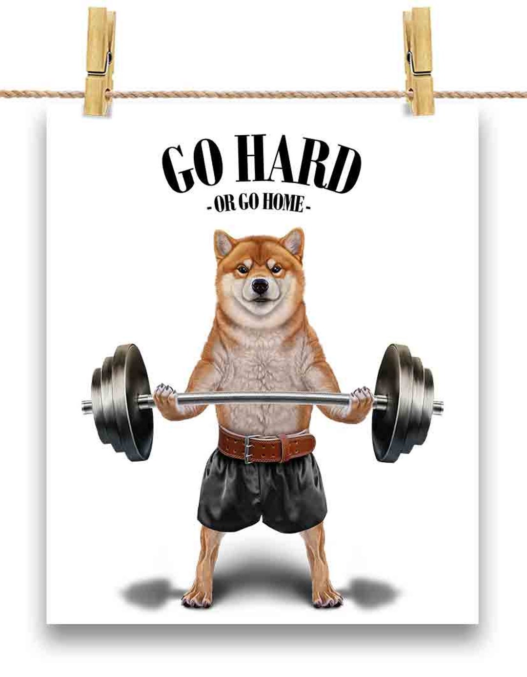 Shiba Inu Dog Weightlifting in Fitness Gym - Poster Print, Wall Art ...