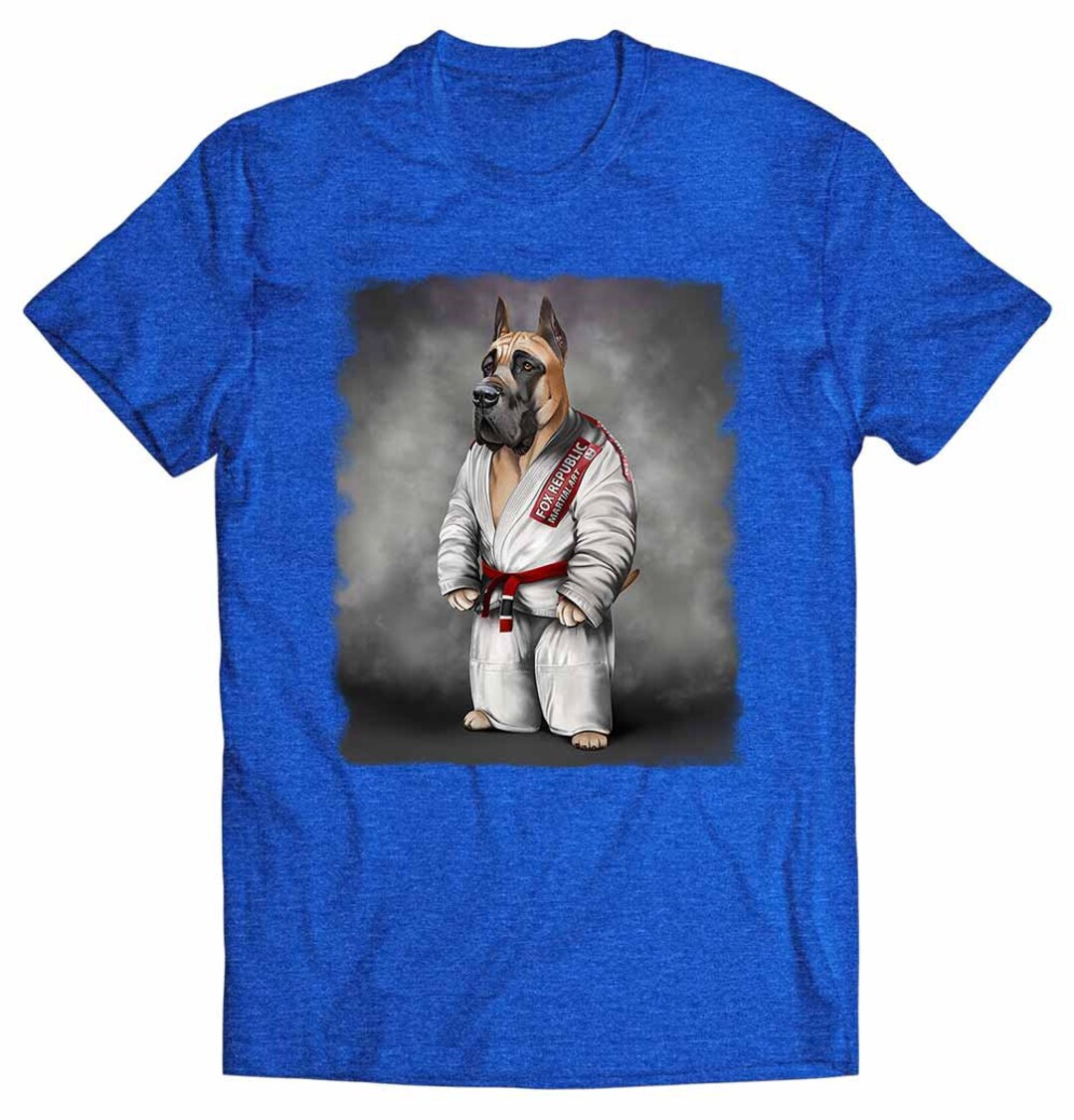 Fawn Great Dane Dog Judo Karate Master in White Judogi Short-sleeve ...