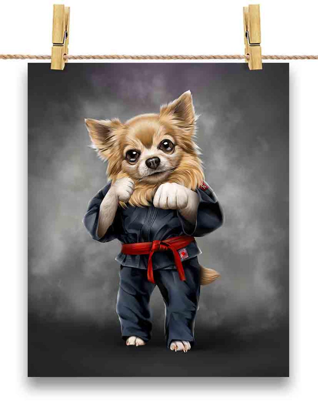Karate and Judo Champion With Chihuahua Dog Sensei in Black Gi - Poster ...