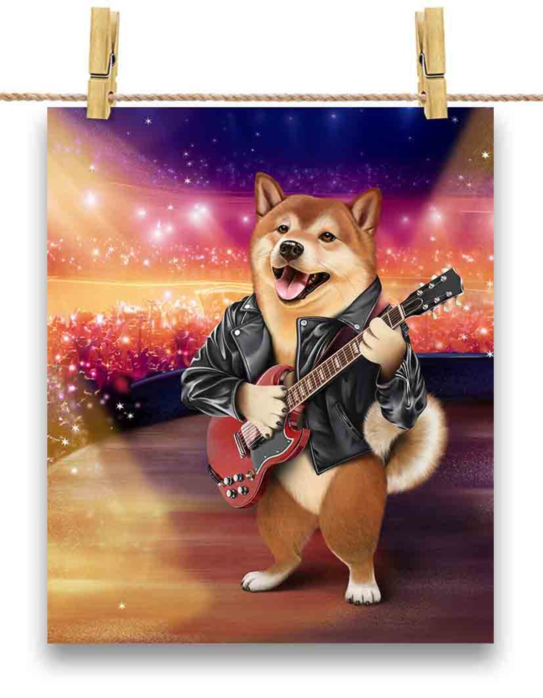 Shiba Dog Playing Electric Guitar on Concert Stage - Poster Print, Wall ...
