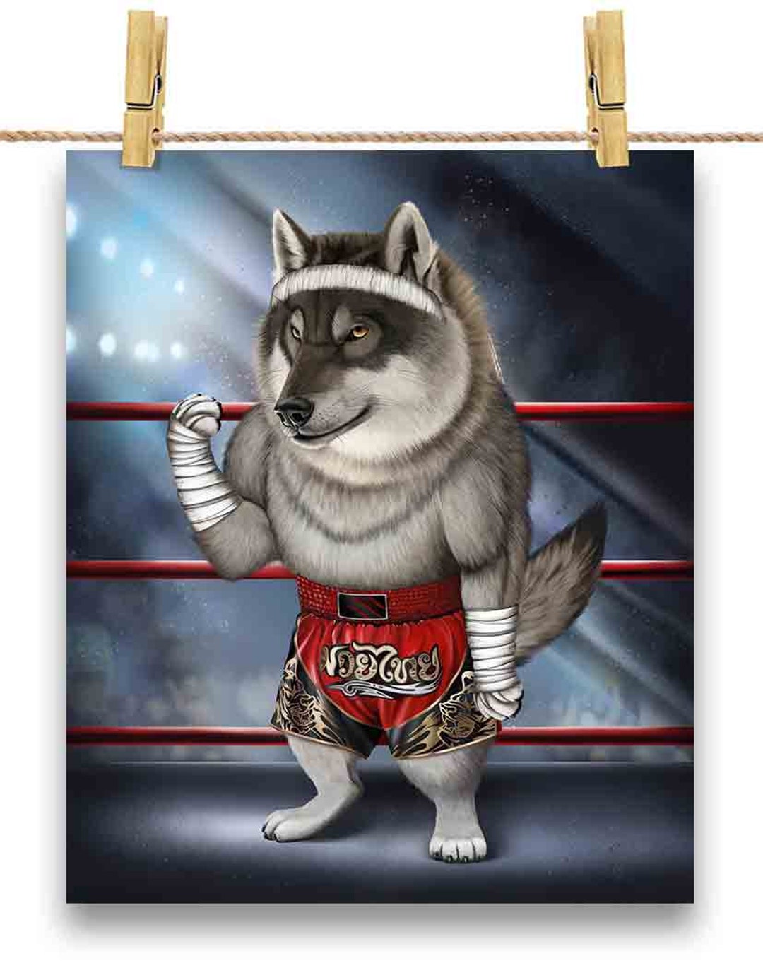 Wolf as a Muay Thai Kickboxing Fighter - Poster Print, Wall Art, Home ...