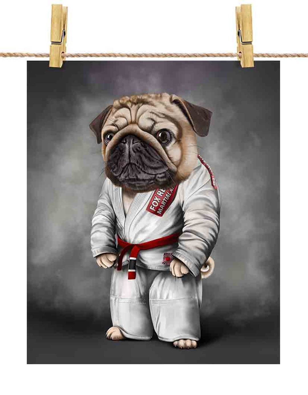 Pug Dog Martial Artist in White Judogi: Judo & Karate - Poster Print ...