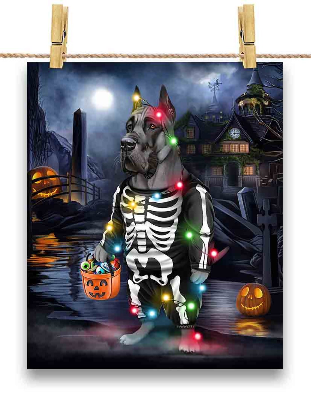 Blue Great Dane Dog in Skeleton Costume: Halloween Party Dress-up ...