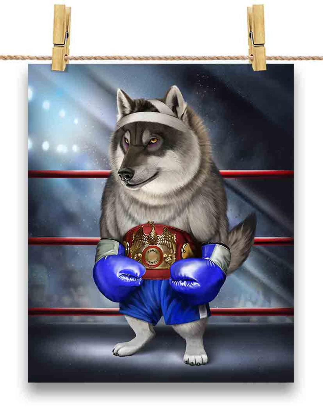 Wolf Boxer Fighter With Boxing Championship Belt - Poster Print, Wall ...
