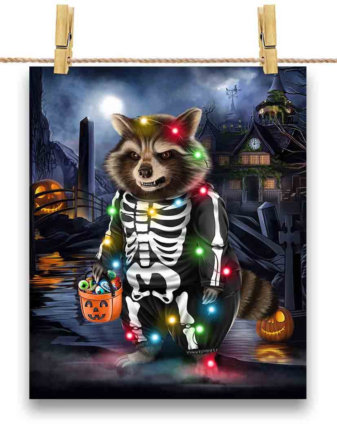 Raccoon in Skeleton Costume: Halloween Party Dress-up - Poster Print ...