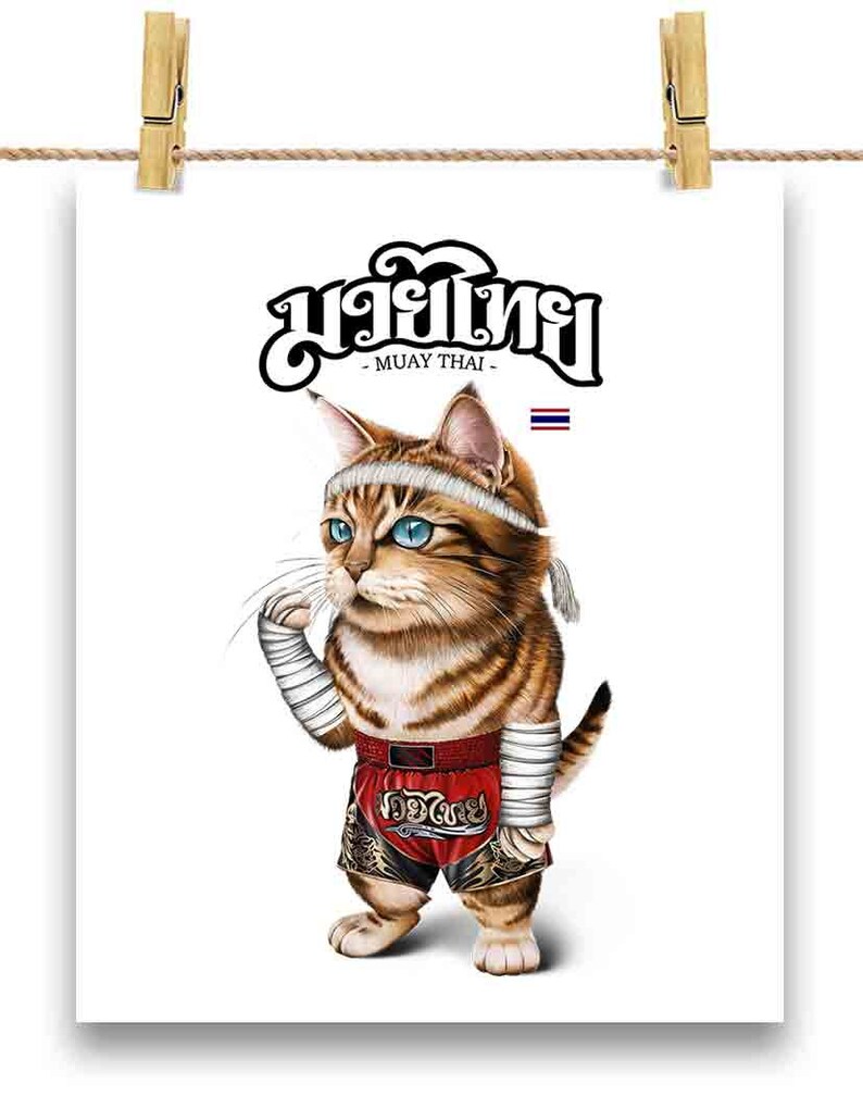 Orange Tabby Cat as a Muay Thai Kickboxing Fighter - Poster Print, Wall ...