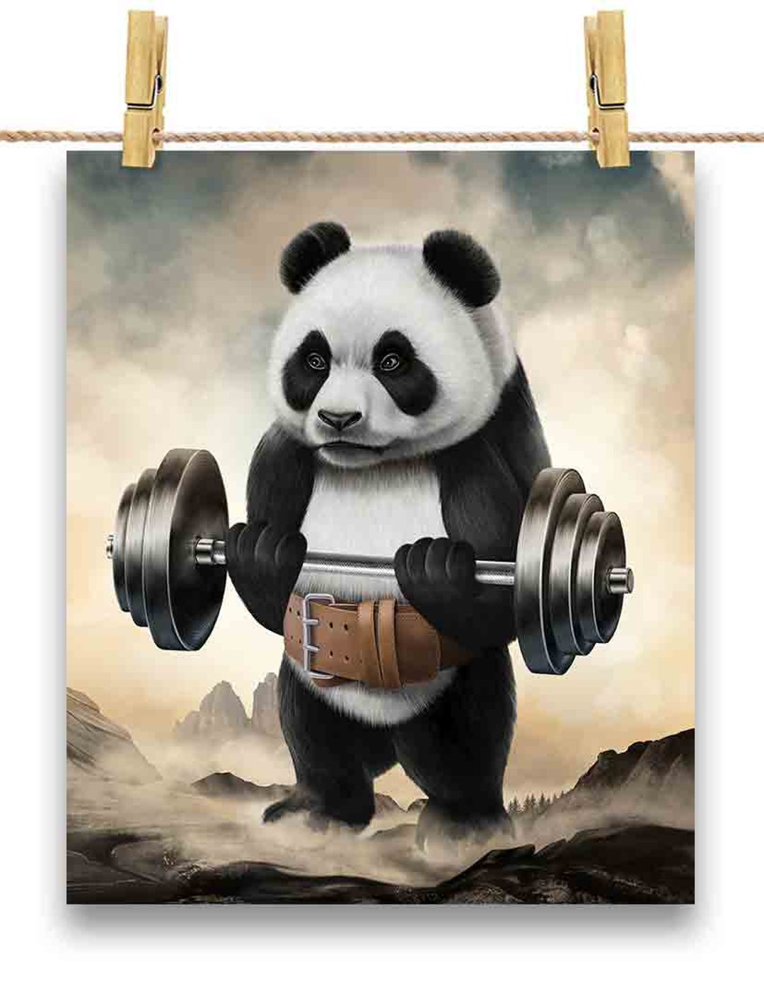 Giant Panda Muscle Training Weightlifting - Poster Print, Wall Art ...