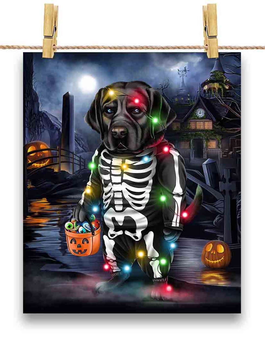 Black Labrador Retriever Dog in Skeleton Costume: Halloween Party Dress ...