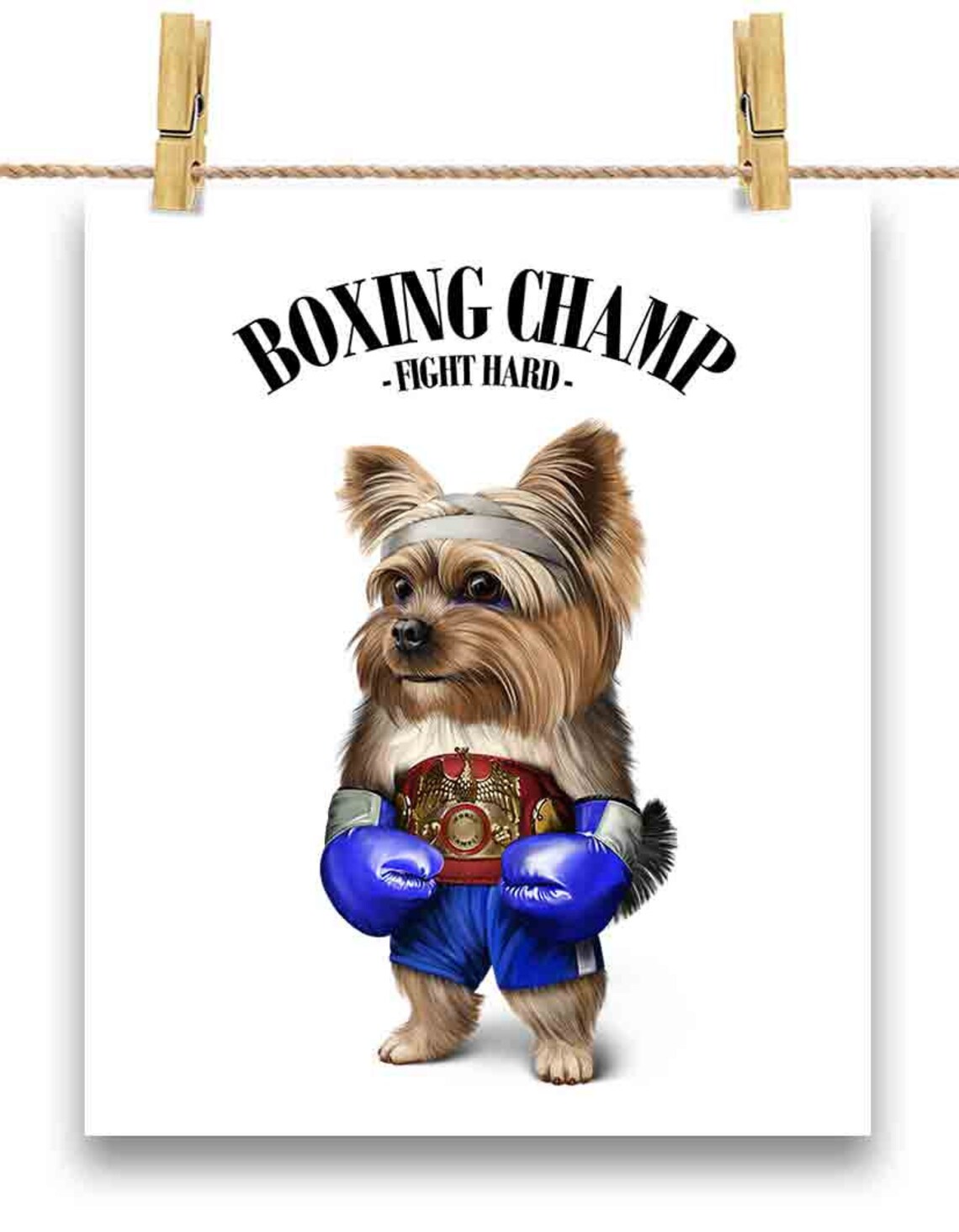 Boxing Champion Yorkshire Terrier Dog Fighter - Poster Print, Wall Art ...