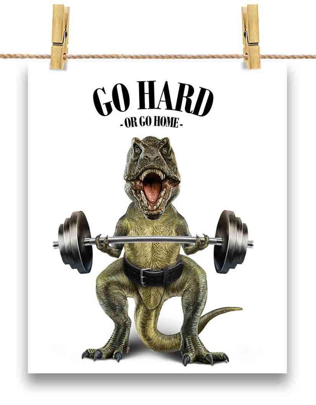 Tyrannosaurus Dinosaur Weightlifting in Fitness Gym - Poster Print ...
