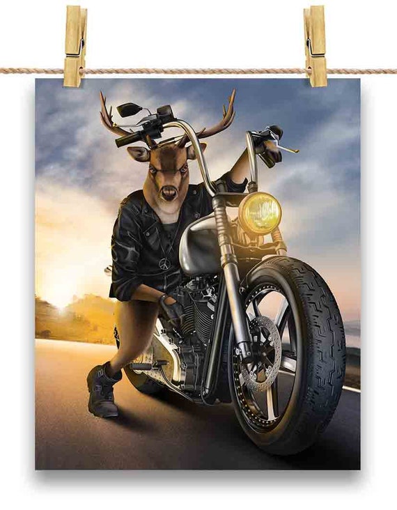 Biker Alpha Deer Riding Chopper Motorcycle Custom Poster | Etsy