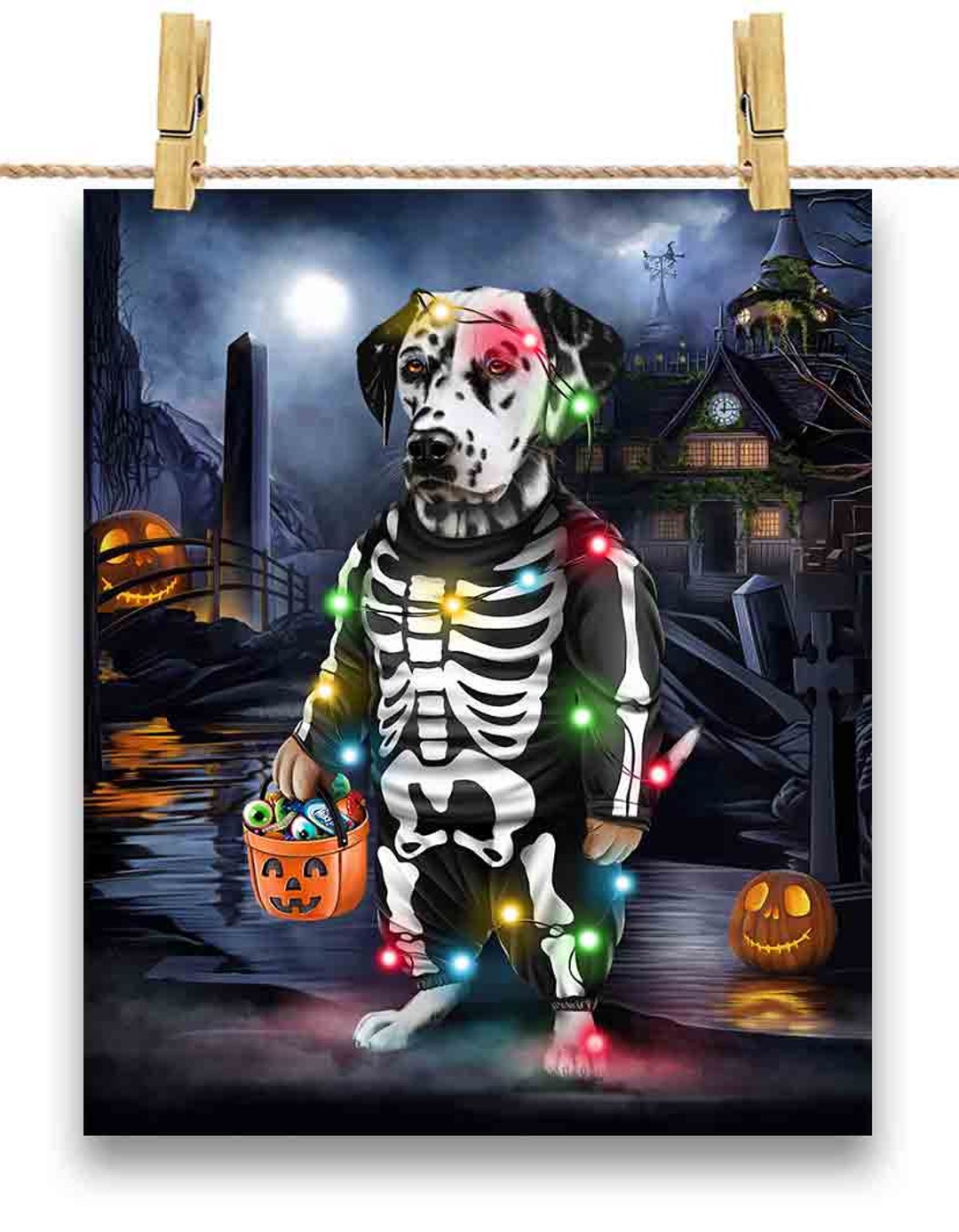 Dalmatian Dog in Skeleton Costume: Halloween Party Dress-up - Poster ...