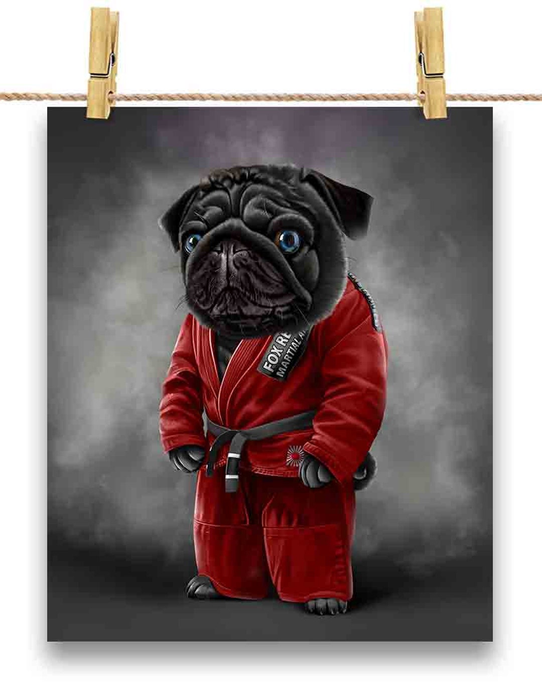 Black Pug Dog Martial Artist in Red Judogi: Judo & Karate - Poster ...