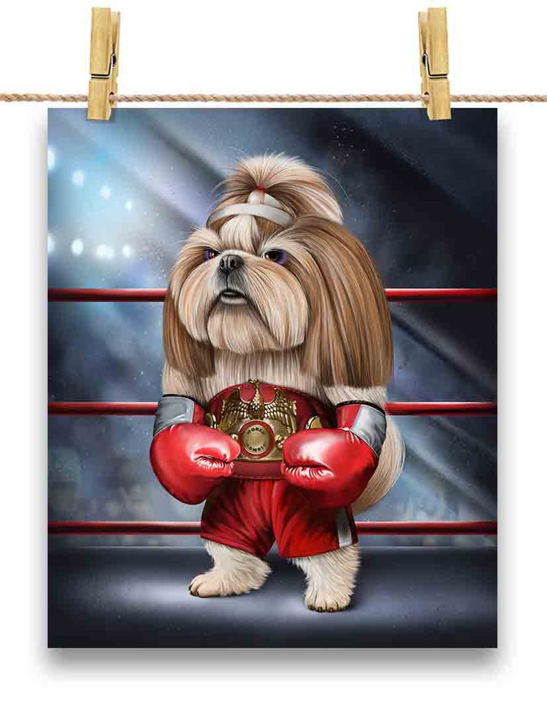 Shih Tzu Dog Boxer Fighter With Boxing Championship Belt - Poster Print ...