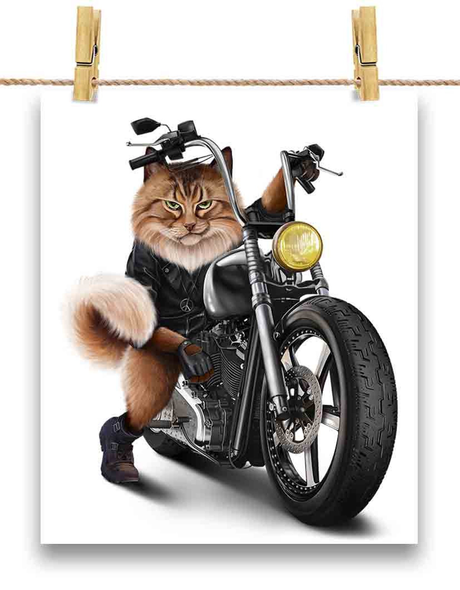 Biker Tabby Cat Riding Chopper Motorcycle - Poster Print, Wall Art ...