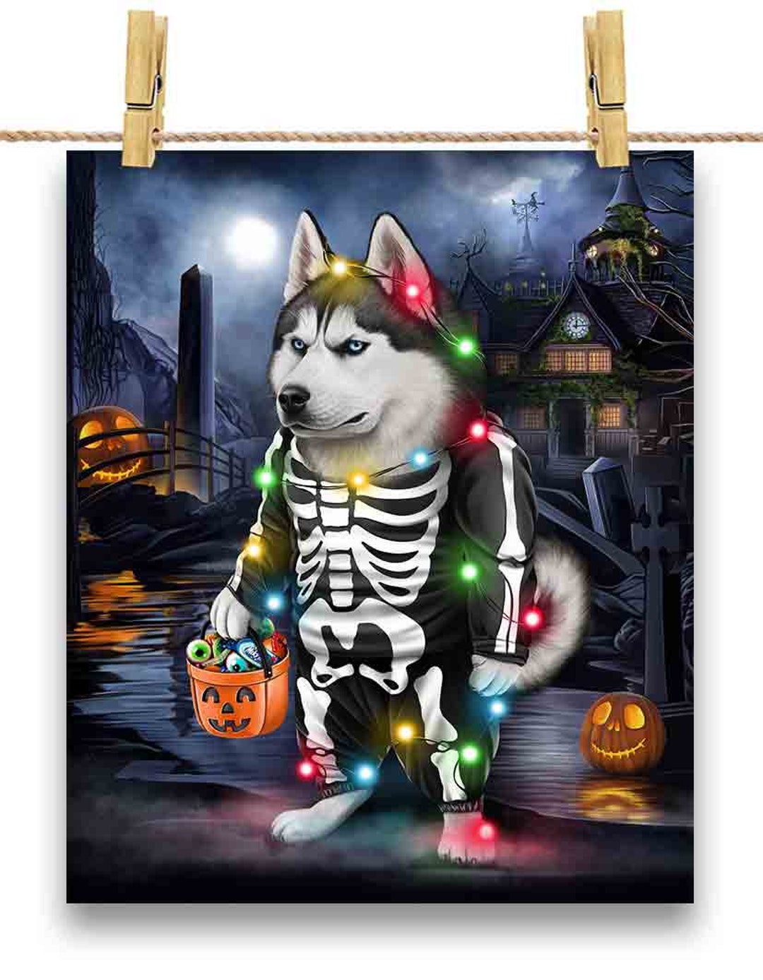 Siberian Husky Dog in Skeleton Costume: Halloween Party Dress-up ...