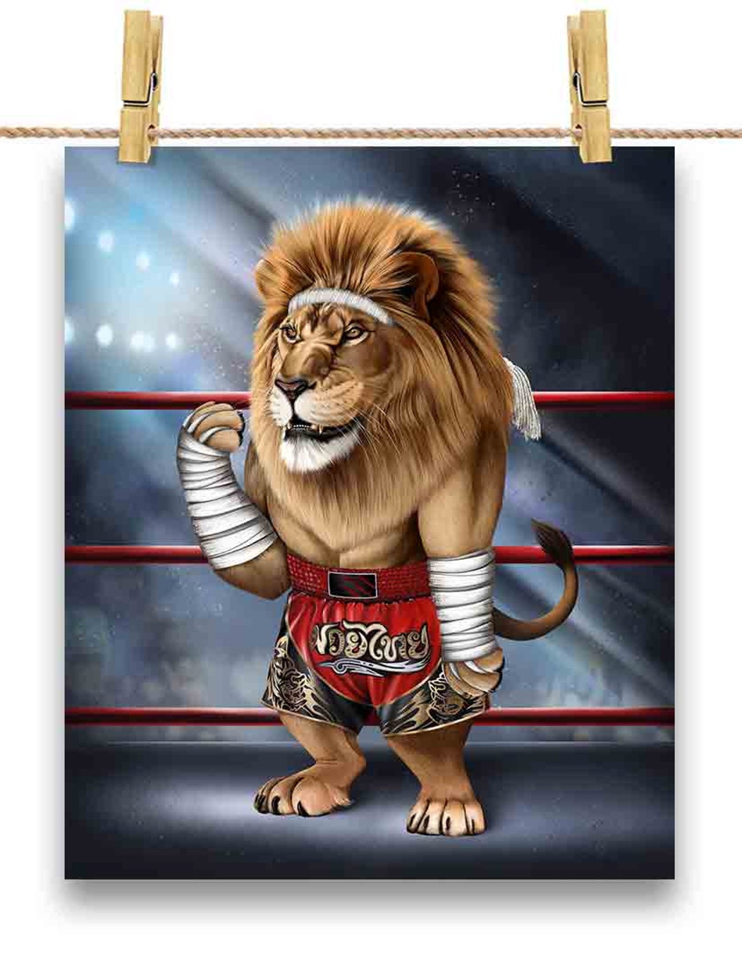 Lion as a Muay Thai Kickboxing Fighter - Poster Print, Wall Art, Home ...