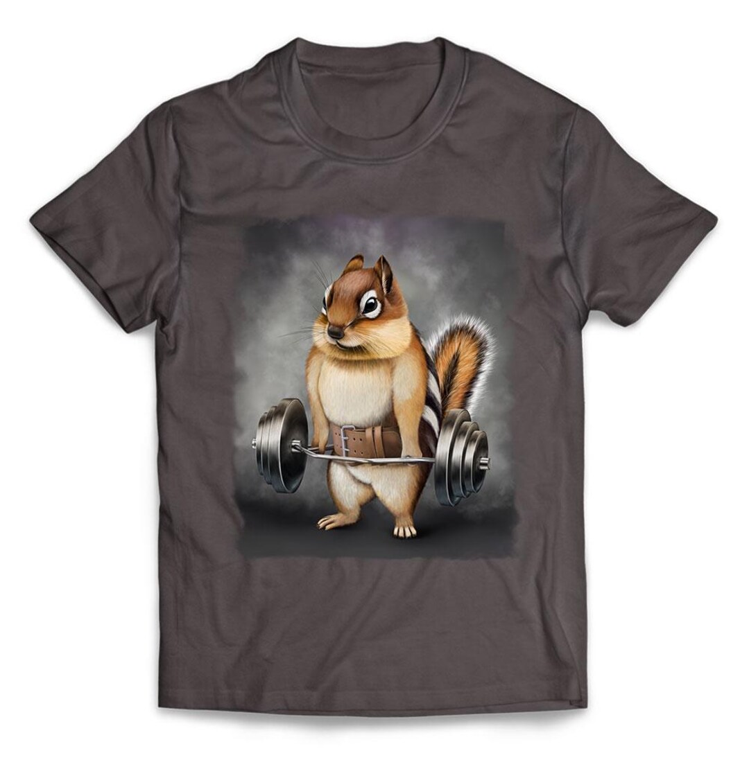 Squirrel Chipmunk Deadlift Workout With Barbell Shrug in Fitness Gym - Short-sleeve Unisex T ...