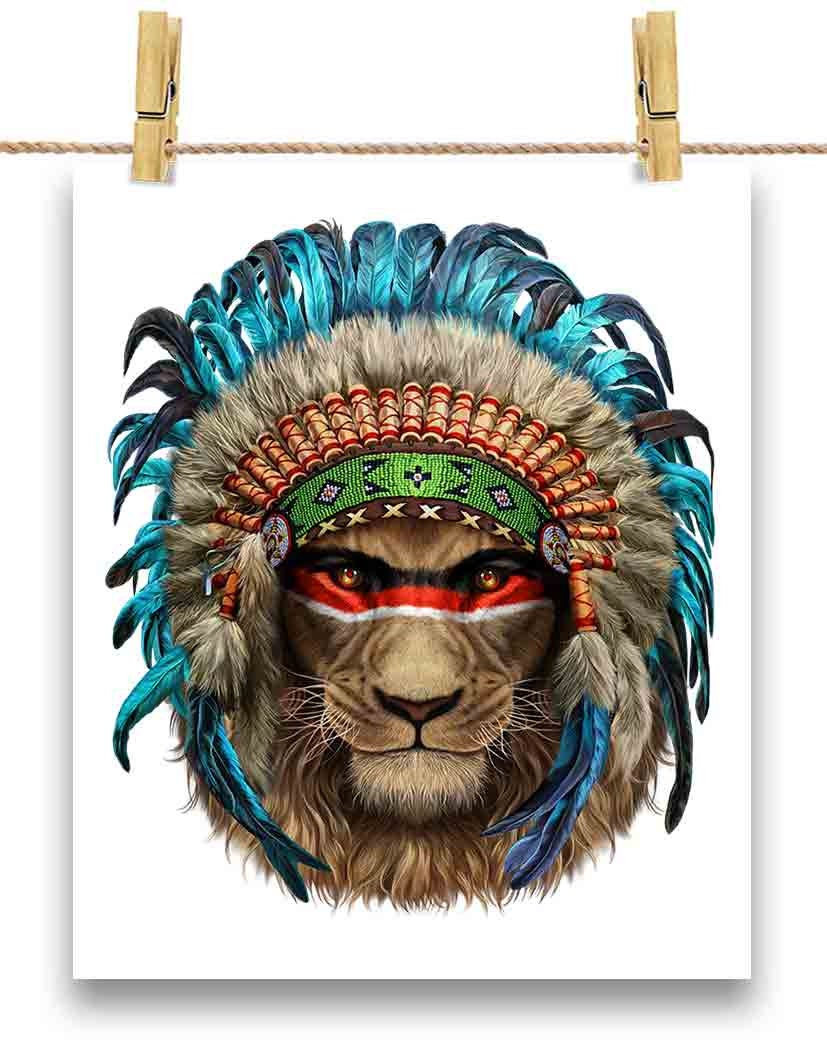 Alpha Lion in Native American Indian Headdress Custom Poster | Etsy