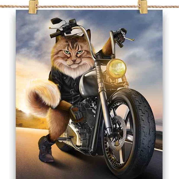 Cat Riding a Motorcycle - Etsy