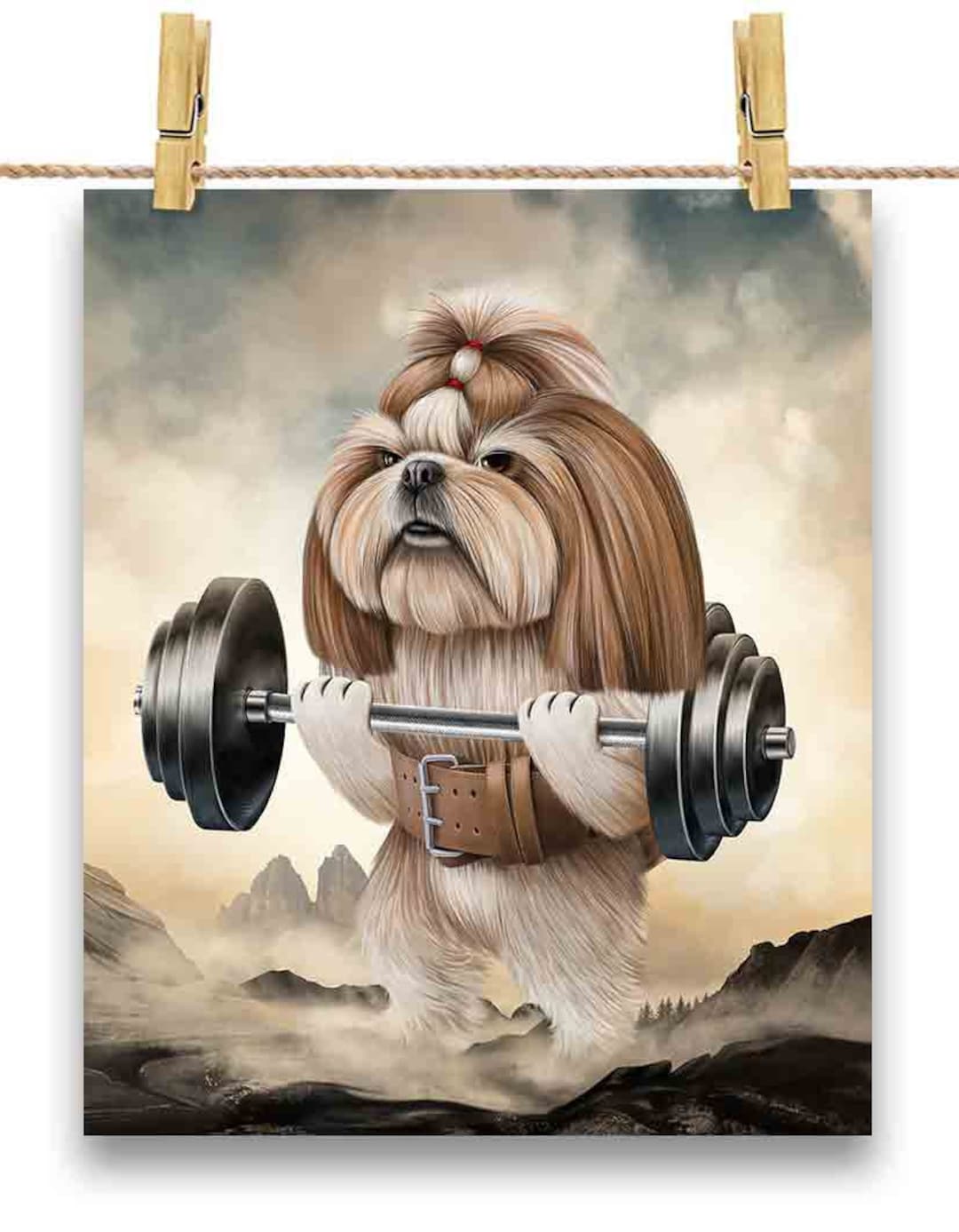 Shih Tzu Dog Muscle Training Weightlifting - Poster Print, Wall Art, Home Decor, and Postcard ...