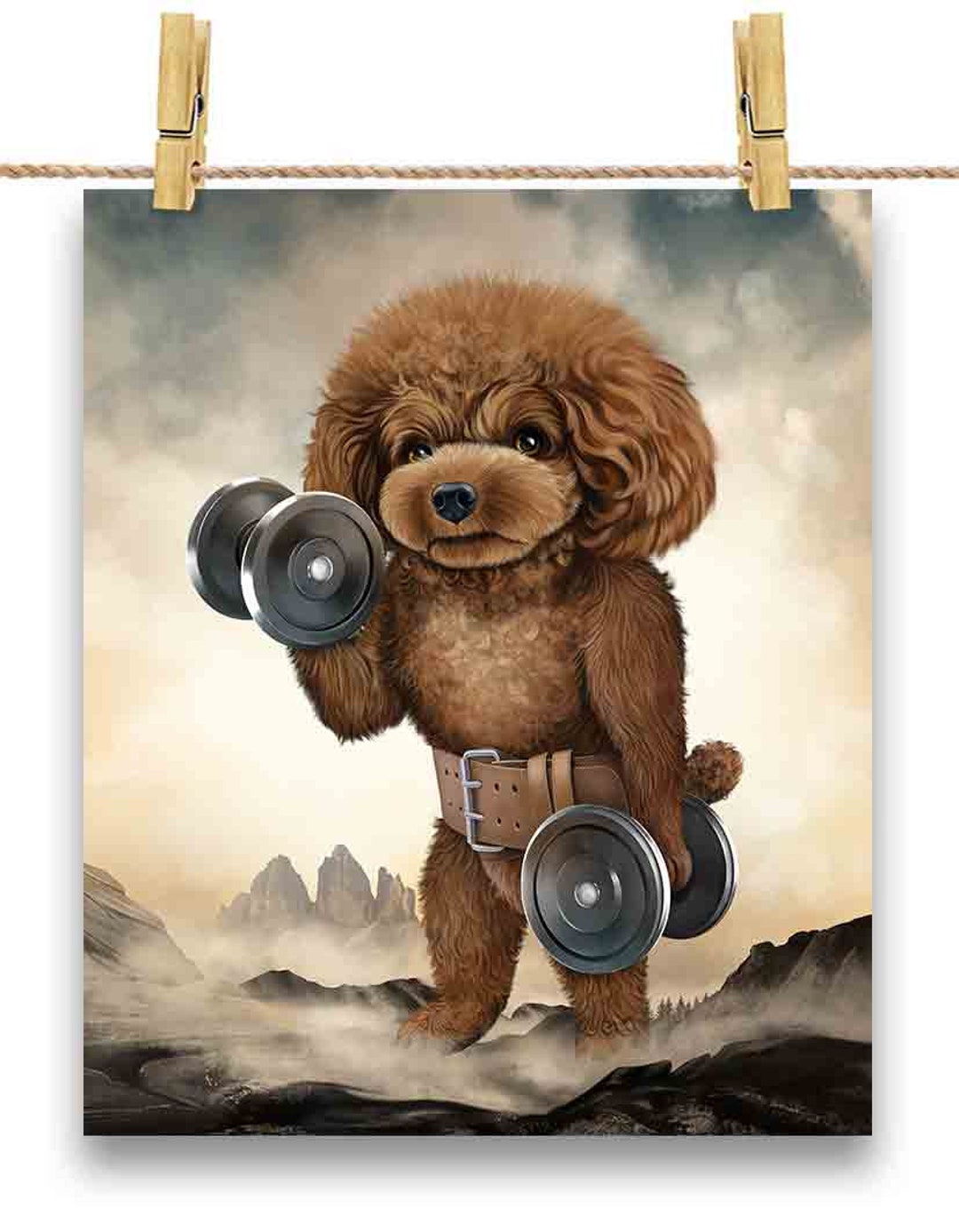 Monster Poodle Dog Carrying Dumbbell Exercise Fitness Gym Poster Print ...