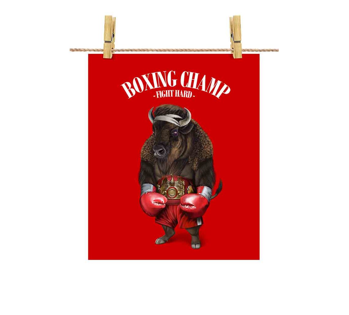 Bison Buffalo Bull as Boxing Champion Boxer MMA Custom - Etsy