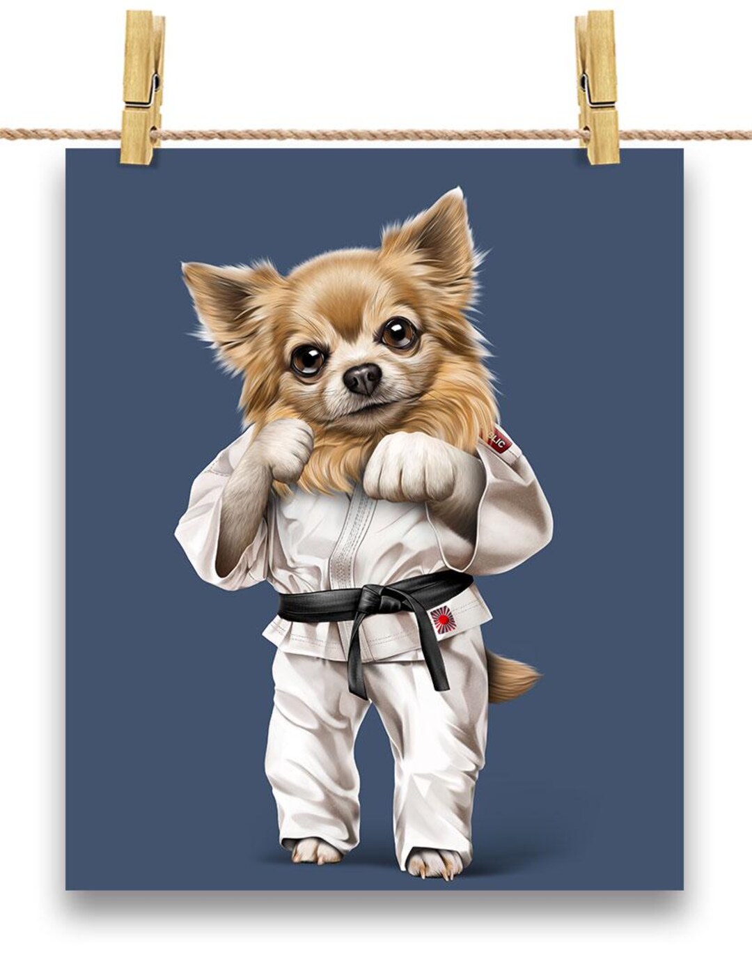 Karate and Judo Champion With Chihuahua Dog Sensei in White Gi - Poster ...