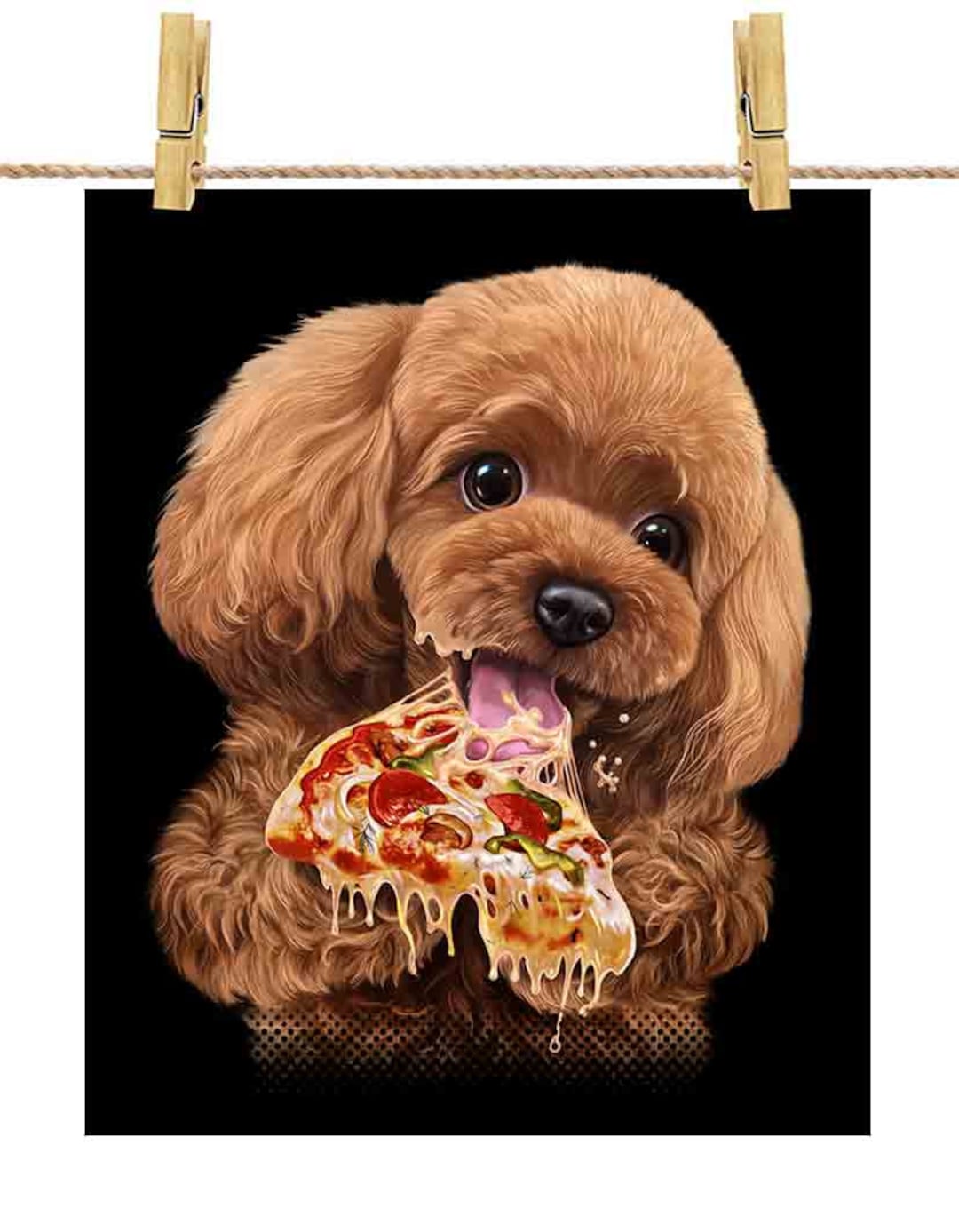 Hungry Poodle Dog Devouring Pizza - Poster Print, Wall Art, Home Decor ...