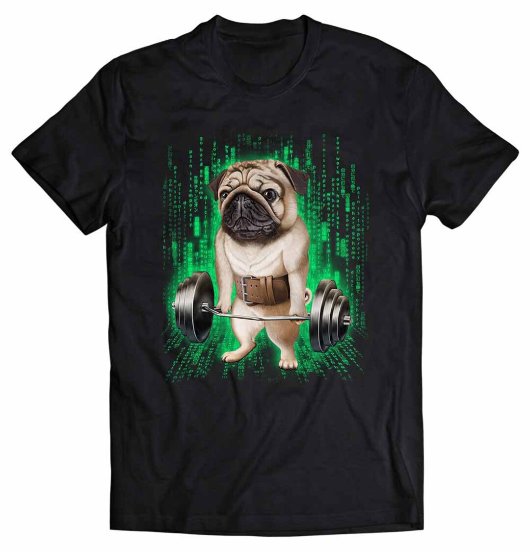 Pug Dog Lift Barbell Shrug Bar in Cyber Fitness Short Sleeve Unisex ...