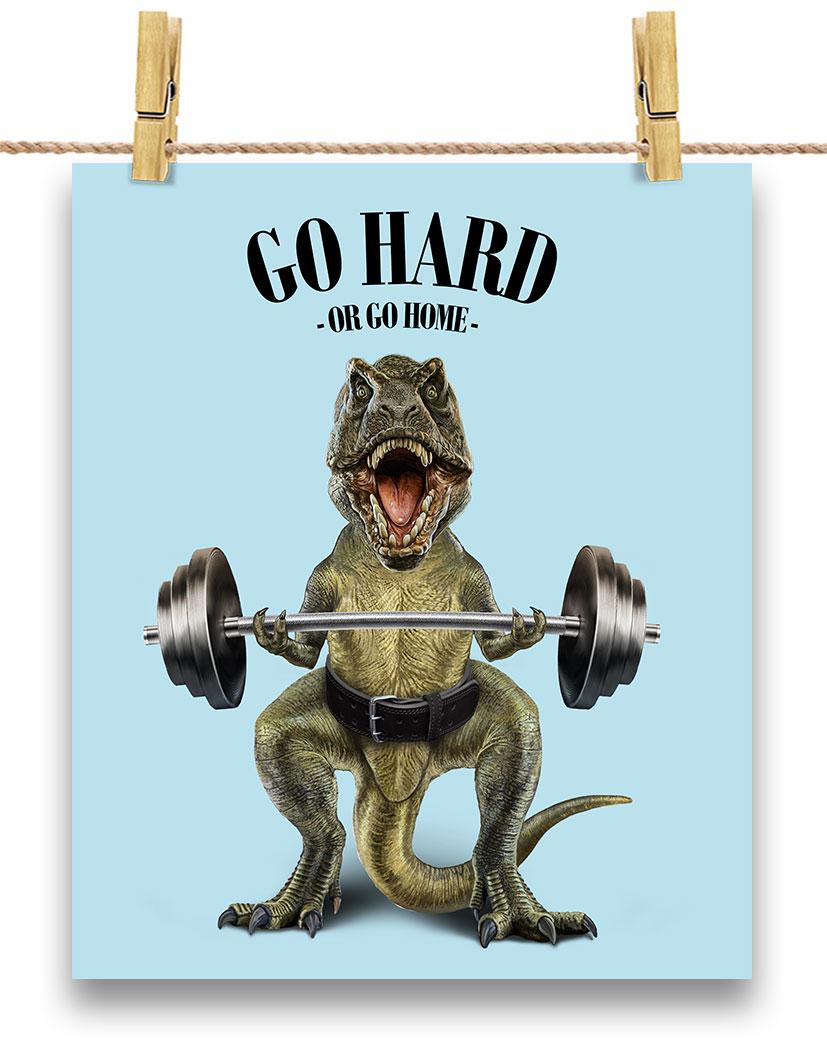 Tyrannosaurus Dinosaur Weightlifting in Fitness Gym - Poster Print ...