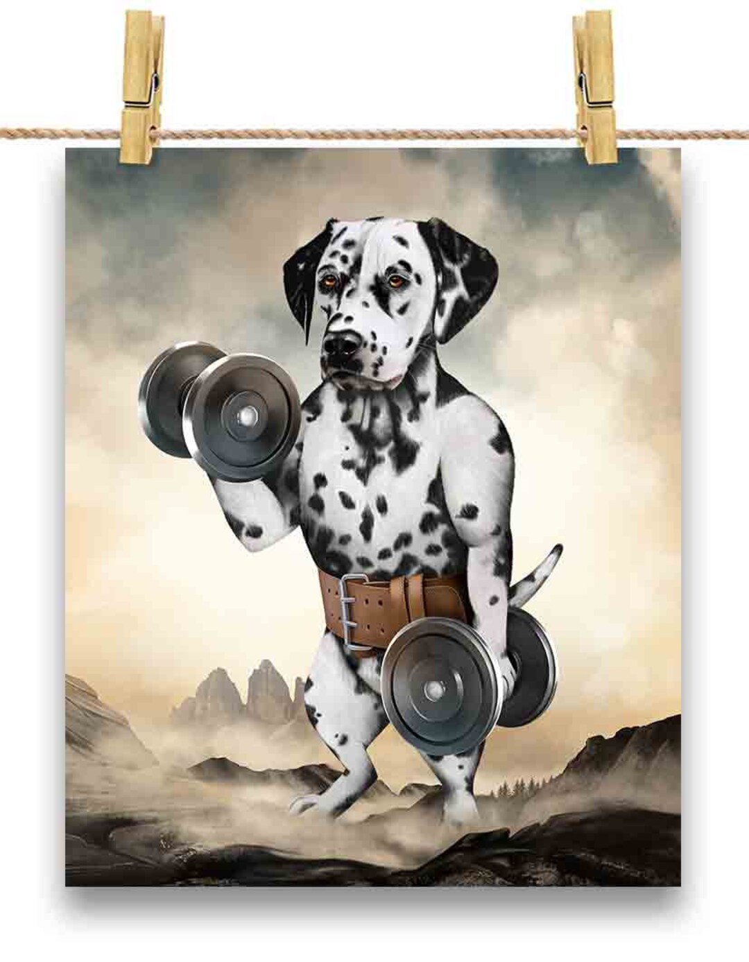 Dalmatian Dog Muscle Training Weightlifting With Dumbbell - Poster ...