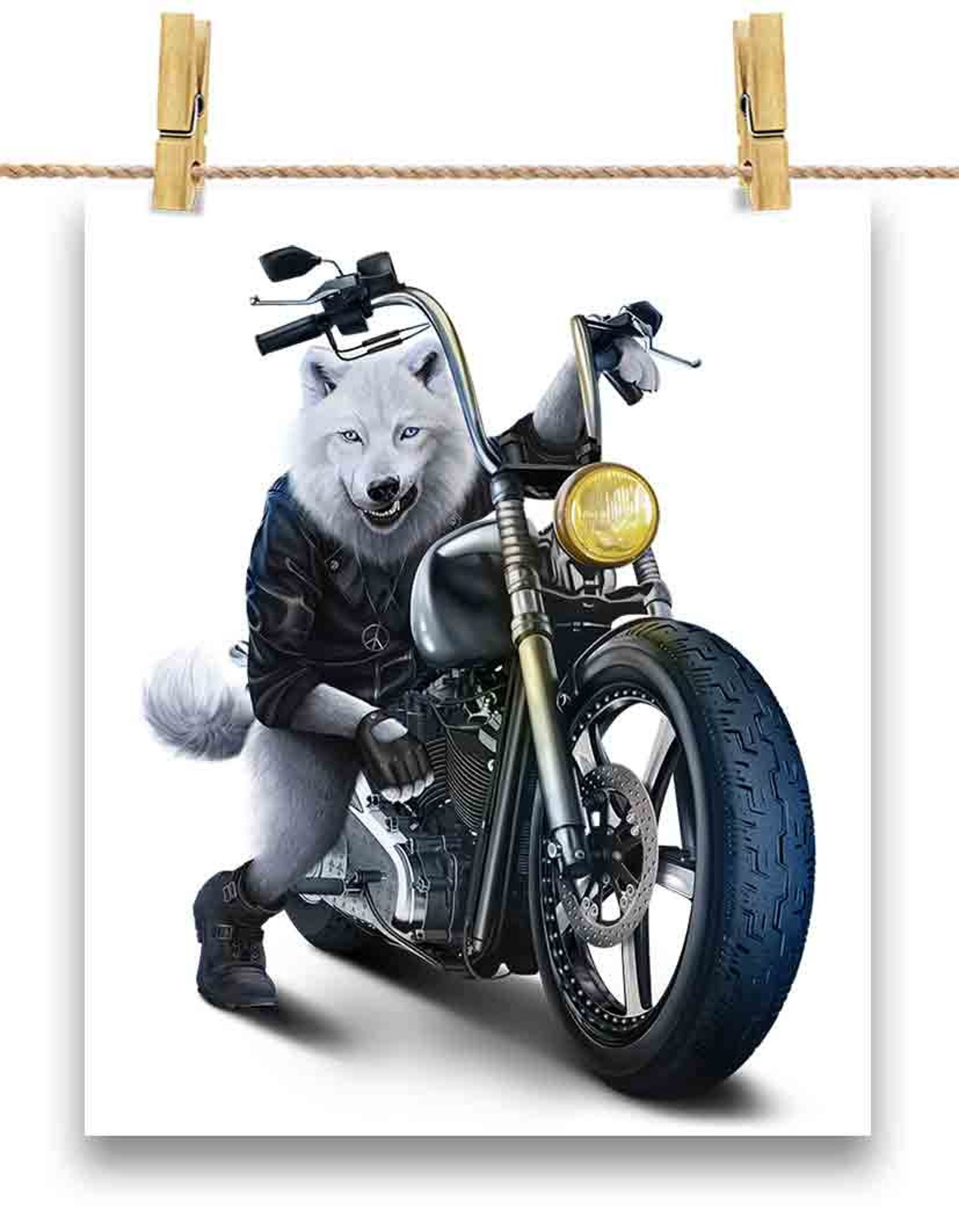 Wolf Riding Chopper Motorcycle in Full Moon Custom Poster | Etsy